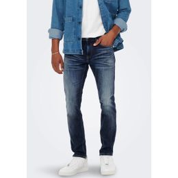 Only & Sons Straight-Jeans ONLY & SONS "ONSWEFT REG. MBD 5094 TAI DNM NOOS", Herren, Gr. 28, L&auml;nge 32, blau (blau denim), Denim/Jeans, Obermaterial: 98% Baumwolle, 2% Elasthan, Abriebeffekte, regular fit lang, Jeans Straight-Jeans, im 4-Pocket-Style