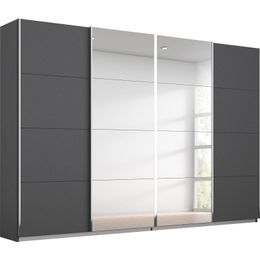 Schwebet&uuml;renschrank Rauch "Kleiderschrank Schrank Garderobe W&auml;scheschrank Ankleide SYNCRONO", grau (graumetallic, spiegel), B:271cm H:211cm T:62cm, Holzwerkstoff, Schr&auml;nke, Schwebet&uuml;renschrank, Mittelt&uuml;ren mit praktischer Synchron-&Ouml;ffnung MADE IN GERMANY