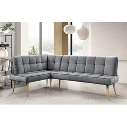 Eckbank exxpo - SOFA FASHION "Latte", antrazith, B:234cm H:95cm T:156cm, 100% PES, Sitzb&auml;nke, Eckbank, moderne Sitz- und R&uuml;ckensteppung, bequem und elegant, hoher Holzfu&szlig;