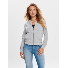 Sweatjacke Only "ONLJOYCE L/S BOMBER SWT NOOS", Damen, Gr. L, light grau melange, Sweatware;Steppware, Obermaterial: 100% Polyester, Rautenmuster, meliert, unifarben, regular fit h&uuml;ftlang, Rundhals, Rippb&uuml;ndchen, Sweatjacken Sweatjacke, Polyester, regular fit