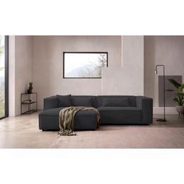 Ecksofa "PIARA mit Kedernaht, Cord, Leinenoptik o. Strukturstoff, Couch, L-Form", anthrazit, B:267cm H:66cm T:167cm, 100% Polyester, LeGer Home by Lena Gercke, Sofas, Ecksofa, wahlweise Ottomane rechts/links, schwarze F&uuml;&szlig;e, bequemer Sitzkomfort