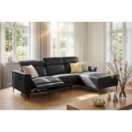 Ecksofa OTTO HOME "LUND, L-Form, 261cm, man. o. elektr. Relaxfunktion (mit USB-A)", schwarz, B:261cm H:97cm T:179cm, Echtleder 100% Echtleder;Kunstleder 100% Polyurethan, Sofas, Ecksofa, und Kopfteilverstellung