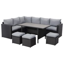 MeXo Gartenm&ouml;bel 9-Sitzer Lounge Set inkl. Polster (Schwarz & Grau) 100344089002