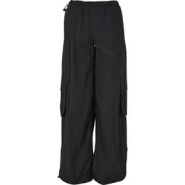 Stoffhose Urban Classics "Urban Classics Damen Ladies Wide Crinkle Nylon Cargo Pants", Damen, Gr. L, US-Gr&ouml;&szlig;en, schwarz, 100% Polyamid, unifarben, loose fit, Hosen Stoffhose