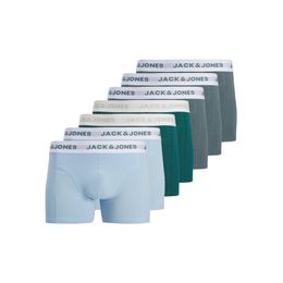 Jack & Jones Trunk JACK & JONES "JACDEAN SOLID TRUNKS 7 PACK", Herren, Gr. L, 7 Stk., stormy weather pack:2x stormy weather, 2x atlantic deep, 2x chambray blau, Jersey, Obermaterial: 95% Baumwolle, 5% Elasthan, unifarben mit Farbeinsatz, Unterhosen