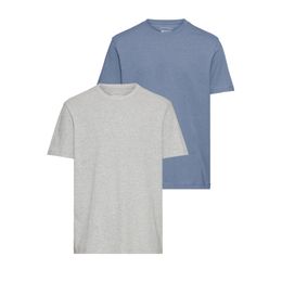 MAN'S WORLD Rundhalsshirt MAN'S WORLD, Herren, Gr. M (48/50), blau (mittelgrau, hellblau, mel), Single Jersey, Graumeliert (Obermaterial): 90% Baumwolle, 10% Viskose. Obermaterial: 60% Baumwolle, 40% Polyester, unifarben, Basic, regular fit, Rundhals, Shirts Rundhalsshirt, Kurzarm, Basic-Stil, aus Baumwollmischung, 2er-Pack