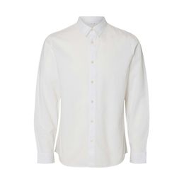 Langarmhemd Selected "SLHSLIMSUN LS SHIRT CLASSIC D", Herren, Gr. S, N-Gr, hellwei&szlig;, Web, Obermaterial: 71% Baumwolle, 29% Leinen, unifarben, slim fit normal, 1-Knopf-Manschette, Hemden