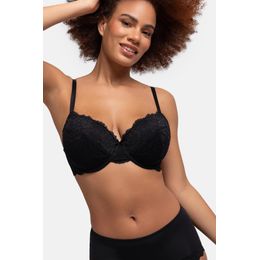 B&uuml;gel-BH Dorina "Lianne", Damen, Gr. 75, Cup B, schwarz, Obermaterial: 84% Polyamid, 16% Elasthan, BHs B&uuml;gel-BH, leicht wattiert, geformte Cups, feminine Blumenspitze