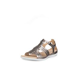 Sandale Ecco "FLASH", Damen, Gr. 38, hellgrau, Leder, metallic, Schuhe Sandale, Sommerschuh, Urlaubsschuh mit Klettverschluss