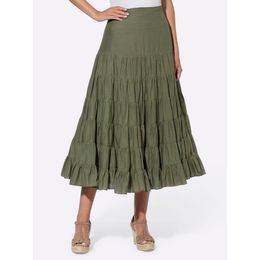 Maxirock Heine, Damen, Gr. 42, gr&uuml;n (khaki), 100% Baumwolle, unifarben, lang, R&ouml;cke Maxirock