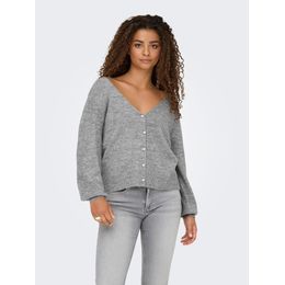 Strickjacke Only "ONLADELE LS LACE MIX REVERS CARDI CC KNT", Damen, Gr. L, grau (light grau melange detail:schwarz lace), Strick, Obermaterial: 75% Polyacryl, 22% Polyester, 3% Elasthan, meliert, regular fit, V-Ausschnitt, Rippb&uuml;ndchen, Strickjacken Strickjacke
