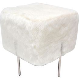 Hocker LEONIQUE "Kube", wei&szlig;, Microfaser (100% Polyester), Hocker, Hocker, Quadratischer Fellhocker, Kunstfell Silber, ca. 44x44x45 cm