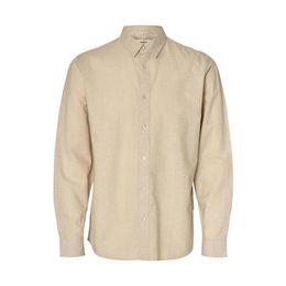 Langarmhemd Selected "SLHSLIMSUN LS SHIRT CLASSIC D", Herren, Gr. XL, N-Gr, pure cashmere, Web, Obermaterial: 71% Baumwolle, 29% Leinen, unifarben, slim fit normal, 1-Knopf-Manschette, Hemden