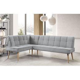 Eckbank exxpo - SOFA FASHION "Latte", silber, B:234cm H:95cm T:156cm, 94% PES, 6% NY, Sitzb&auml;nke, Eckbank, moderne Sitz- und R&uuml;ckensteppung, bequem und elegant, hoher Holzfu&szlig;