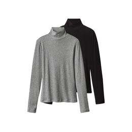 Esmara&reg; Damen Gerippte Rollkragenshirts, 2 St&uuml;ck (schwarz/grau, S(36/38)) 100394126002