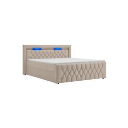 Juskys Boxspringbett Leona Samt (140 x 200 cm, Beige) 100393550003