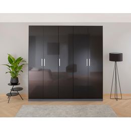 Dreht&uuml;renschrank Rauch "Kleiderschrank Schrank Garderobe Ankleide KOLUNA mit Hochglanz-Front", grau (graumetallic, hochglanz effektgrau), B:226cm H:210cm T:54cm, Holzwerkstoff, Schr&auml;nke, Dreht&uuml;renschrank, inkl. 2 Innenschubladen sowie extra B&ouml;den MADE IN GERMANY