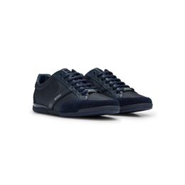 Sneaker BOSS "Sneaker Saturn Lowp mx A N", Herren, Gr. 41, blau (dunkelblau), Obermaterial: 100% Polyester PES. Futter: 60% Polyester PES. 40% Polyurethan PU. 80% Gummi rubber. 20% sonstige Fasern AF., Schuhe Sneaker