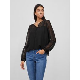 Blusenshirt Vila "VIEDEE L/S TOP - NOOS", Damen, Gr. 34 (XS), schwarz, Chiffon, Obermaterial: 100% Polyester, unifarben, regular fit normal, Rundhals, Shirts Blusenshirt