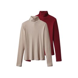 Esmara&reg; Damen Gerippte Rollkragenshirts, 2 St&uuml;ck (rot/beige, L(44/46)) 100394126008