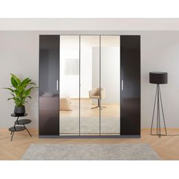 Dreht&uuml;renschrank Rauch "Kleiderschrank Schrank Garderobe Ankleide KOLUNA mit Hochglanz-Front", grau (graumetallic, hochglanz effektgrau), B:226cm H:229cm T:54cm, Holzwerkstoff, Schr&auml;nke, Dreht&uuml;renschrank, mit Spiegel, inkl. 2 Innenschubladen sowie extra B&ouml;den MADE IN GERMANY
