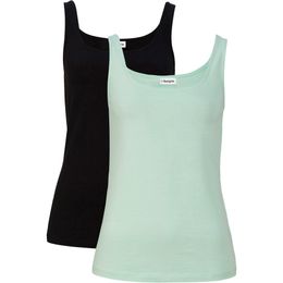 Tanktop bonprix, Damen, Gr. 40/42 (M), hellmint, schwarz, Jersey, Obermaterial: 95% Baumwolle, 5% Elasthan, unifarben, tailliert taillenlang, Rundhals, Tops Tanktop, taillierte Passform, mit Carr&eacute;-Ausschnitt