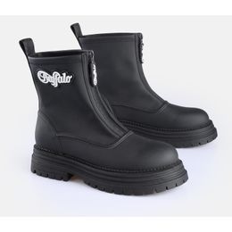 Gummistiefel Buffalo "LENNOX RAIN ZIP", Damen, Gr. 40, schwarz, Lederimitat, Schuhe Gummistiefel, Gummistiefelette, Festivalboots, Plateauboots mit Front-Rei&szlig;verschluss