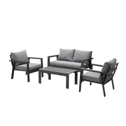 MeXo Gartenm&ouml;bel Lounge-Set &raquo;Neapel&laquo;, inkl. Polster (4-Sitzer / Beistelltisch, Grau / Dunkelgrau) 100396702006