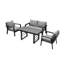 MeXo Gartenm&ouml;bel Lounge-Set &raquo;Neapel&laquo;, inkl. Polster (4-Sitzer / Esstisch, Schwarz / Dunkelgrau) 100396702003