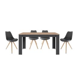 ByLiving Tischgruppe (Tisch + 4 St&uuml;hle) (Esstisch 160x90x75cm, Schwarz) 100392090004