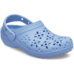 Clog Crocs "Classic Floral Cut Out Clog", M&auml;dchen, Gr. 29, hellblau, blau haze, Croslite&trade;, gebl&uuml;mt, Schuhe Clog, Sommerschuh, Sandale, Strandschuh mit schwenkbarem Fersenriemen