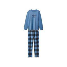 esmara Men Herren Pyjama mit Hose aus Flanell (Blau, XL (56/58)) 100393859008