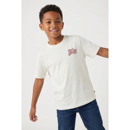 T-Shirt LEVI'S KIDS "LVB WORN BY COWBOYS TEE", Jungen, Gr. 3 (98), levi's egret, Jersey, Obermaterial: 60% Baumwolle, 40% Polyester, bedruckt, normal, Rundhals, Shirts T-Shirt, mit gro&szlig;em R&uuml;ckenprint, for Boys