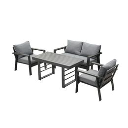 MeXo Gartenm&ouml;bel Lounge-Set &raquo;Neapel&laquo;, inkl. Polster (4-Sitzer / Esstisch, Grau / Dunkelgrau) 100396702004