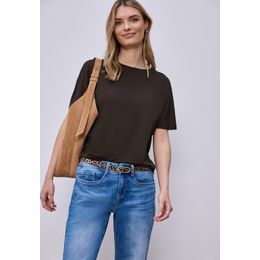 T-Shirt Street One, Damen, Gr. 46, espresso braun, Jersey, Obermaterial: 95% Viskose, 5% Elasthan, unifarben, regular fit normal, Rundhals, Shirts T-Shirt, mit Stretchanteil