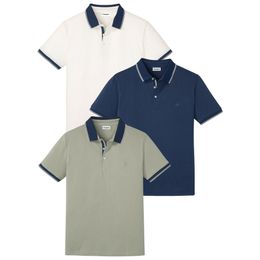 Poloshirt bonprix, Herren, Gr. 64 (3XL), cremewei&szlig;, tiefblau, seegras, Piqu&eacute;, Obermaterial: 100% Baumwolle, kontrastfarbene Details, unifarben, regular fit normal, Rundhals, Rippb&uuml;ndchen kontrastfarben, Shirts Poloshirt, Regular Fit, Kurzarm, mit dezenter Bruststickerei, aus Baumwolle