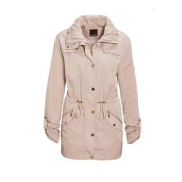 Blouson GOLDNER "Longjacke aus fein strukturierter Ware", Damen, Gr. 48, beige (sand), Obermaterial: 100% Polyester PES., figurumspielend, Sonstiges, Jacken Blouson, modisches, gestreiftes Innenfutter