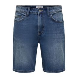 Only & Sons Shorts ONLY & SONS "ONSWEFT BOX PIM DNM SHORTS OTL", Damen, Gr. L, N-Gr, medium blau denim, Web, Obermaterial: 50% Baumwolle, 30% Polyester, 18% Viskose, 2% Elasthan, unifarben, regular fit knielang, Hosen Shorts