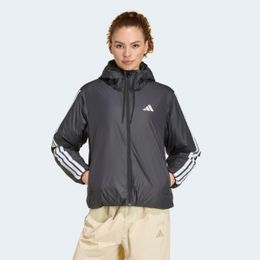 Steppjacke adidas Sportswear "ESSENTIALS CLIMAWARM 3-STREIFEN MIT KAPUZE", Damen, Gr. XS, schwarz, Obermaterial: 100% Polyester, Jacken Steppjacke