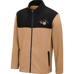 Herren Fleecejacke mit Edelwei&szlig;-Stickerei schwarz-camel, Gr&ouml;&szlig;e 60/62