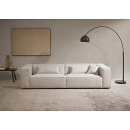 3-Sitzer "PIARA, Couch mit Kedernaht, Sofa in Cord, Leinenoptik o. Strukturstoff", hellbeige, B:275cm H:66cm T:101cm, 100% Polyester, LeGer Home by Lena Gercke, Sofas, 3-Sitzer, schwarze F&uuml;&szlig;e, bequemer Sitzkomfort