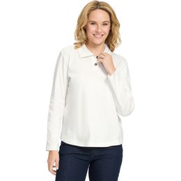 Damen Langarmshirt mit Kn&ouml;pfen in Horn-Optik ecru, Gr&ouml;&szlig;e 42