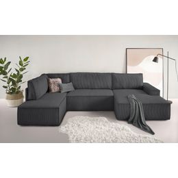 Wohnlandschaft Home Affaire "SHERWOOD U-Form, 329 cm - OTTO. Verl&auml;ssliche Qualit&auml;t.", anthrazit, B:329cm H:85cm T:195cm, 100% Polyester, Sofas, Wohnlandschaft, Schlaffunktion m. Bettkasten (194x139 cm), Cord, Vintage, Samtvelours