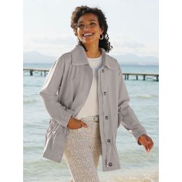 Langjacke Heine, Damen, Gr. 38, ecru, hellgrau, 98% Baumwolle, 2% Elasthan, unifarben, Jacken Langjacke