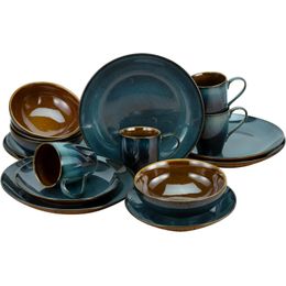 Kombiservice Creatable "Geschirr-Set Mallorca", blau (blau, braun), 16 Stk., Steinzeug, Geschirr-Sets, Kombiservice, Service, T&ouml;pfereicharakter, 16 Teile, f&uuml;r 4 Personen