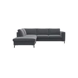Ecksofa FLEXLUX "Fiore, bequem und komfortabel, zeitlos, L-Form", grau (soft grau), B:241cm H:85cm T:225cm, 100% Polyester, Sofas, Ecksofa, breite Armlehnen, F&uuml;&szlig;e Alu/schwarz, B/T 241/225 cm, Kaltschaum im Sitz