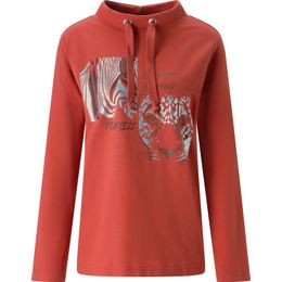 Damen Sweatshirt mit Leo- und Folien-Print terra-schoko, Gr&ouml;&szlig;e 56