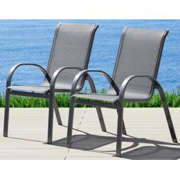 Gartenstuhl Merxx "Amalfi", grau, B:56cm H:94cm T:74cm, Obermaterial: 100% Polyester, St&uuml;hle, Gartenstuhl, 2er Set, Alu/Textil, stapelbar, anthrazit