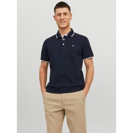 Jack & Jones Poloshirt JACK & JONES "JJEPAULOS POLO SS NOOS", Herren, Gr. XL, blau (navy blazer detail:play), Jersey, Obermaterial: 100% Baumwolle, unifarben, slim fit normal, Rundhals, Shirts Poloshirt, Baumwolle, slim fit