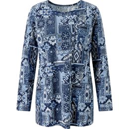 Damen Longshirt mit Patchwork-Druck marine-himmelblau-bedruckt, Gr&ouml;&szlig;e 46